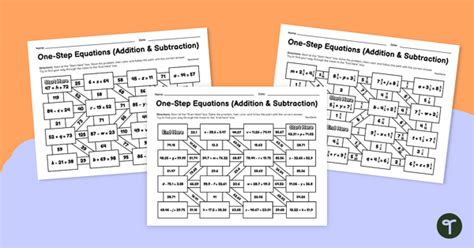 One Step Equations Addition And Subtraction Math Mazes Teach Starter