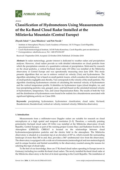 Pdf Classification Of Hydrometeors Using Measurements Of The Ka Band Cloud Radar Installed At