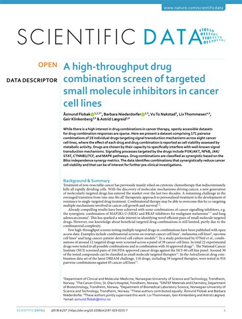 Pdf A High Throughput Drug Combination Screen Of Targeted Small