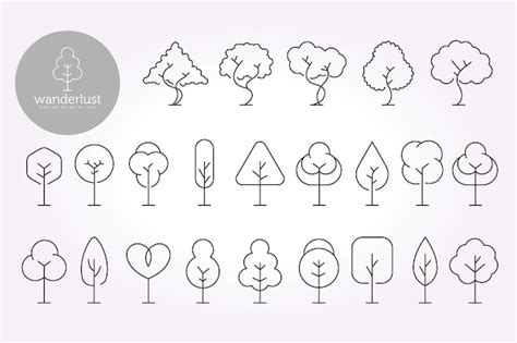 Premium Vector Tree Line Art Icon Logo Template Bundle Collection Illustration Design Pack Of