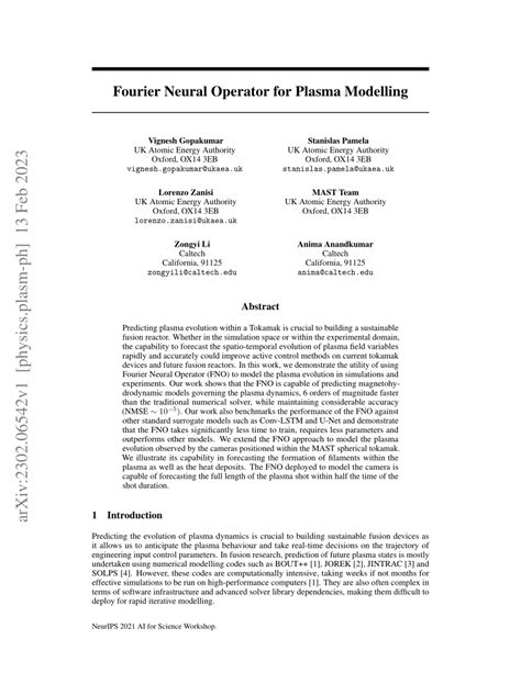 pdf fourier neural operator for plasma modelling