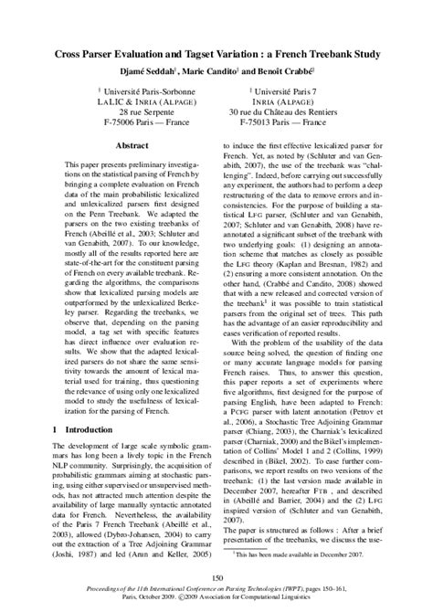 Pdf Cross Parser Evaluation And Tagset Variation A French Treebank