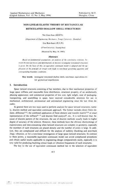 pdf non linear elastic theory of rectangular reticulated shallow