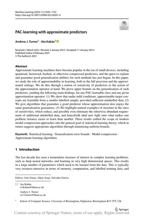 Pdf Pac Learning With Approximate Predictors