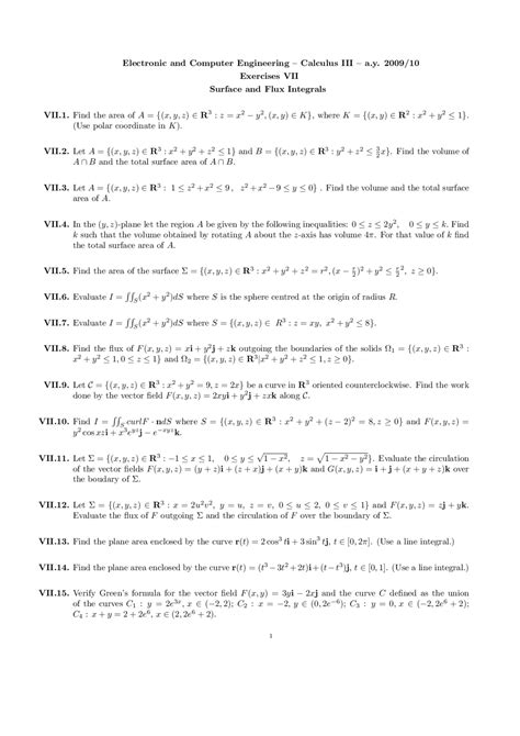 calculus iii prof ferrarotti a y 2009 10 exercises vii