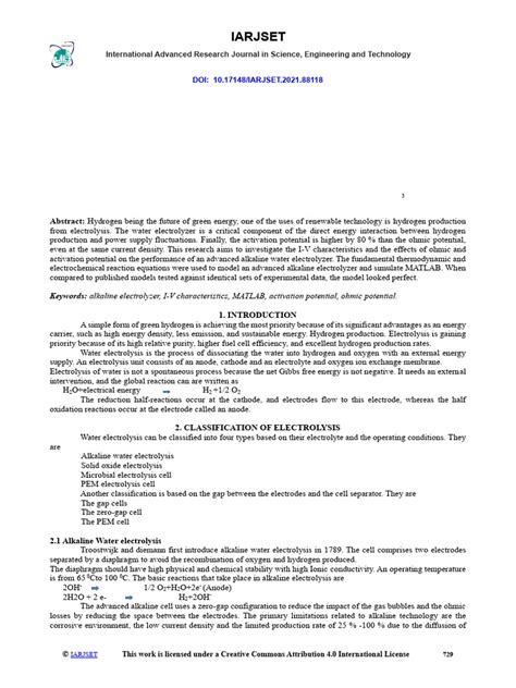 Modelling And Simulation Of Advanced Alkaline Water Electrolysis Pdf