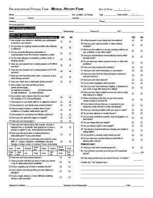Pre Participation Physical Form Blank Fillable Template Fill Out