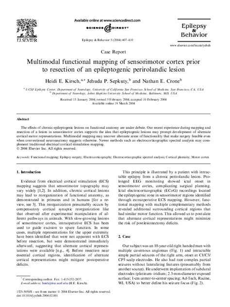 Pdf Multimodal Functional Mapping Of Sensorimotor Cortex Prior To