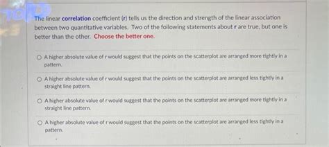 solved the linear correlation coefficient r tells us the