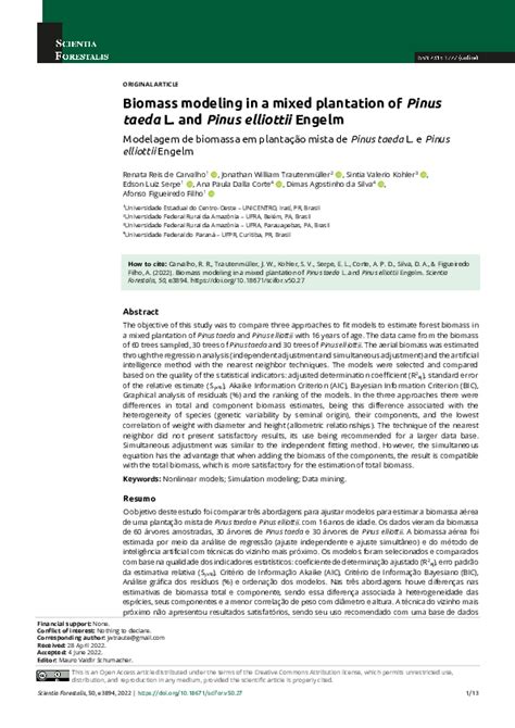 Pdf Biomass Modeling In A Mixed Plantation Of Pinus Taeda L And Pinus Elliottii Engelm