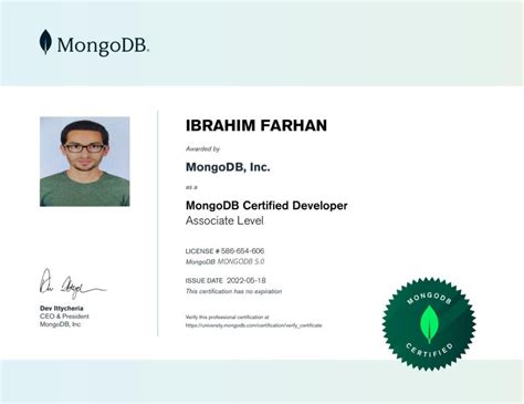Ibrahim Farhan On Linkedin Glad To Have Received The Mongodb Associate Developer Certificate