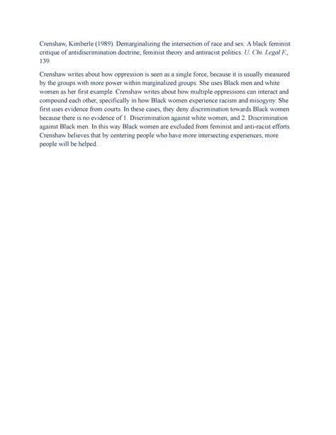 Crenshaw Kimberle 1989 Demarginalizing The Intersection Of Race And