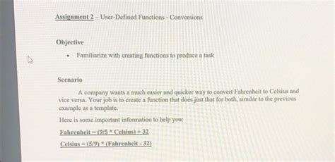 Solved Assignment 2 User Defined Functions Conversions