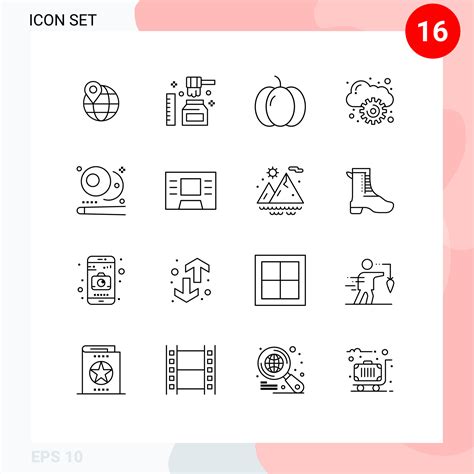 Set Of 16 Vector Outlines On Grid For Snooker Billiards Food Management Cloud Editable Vector