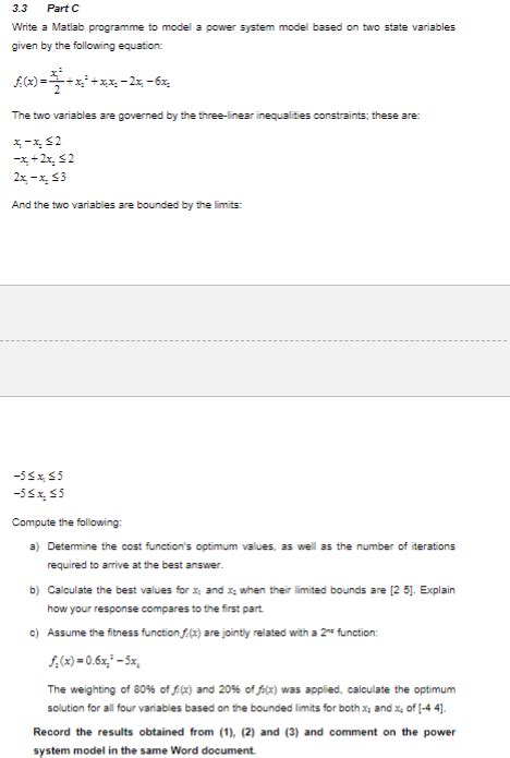 Part C Write A Matlab Programme To Model A Power Chegg
