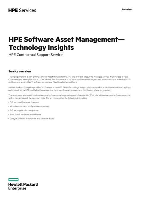 Hpe Software Asset Management Technology Insights Service
