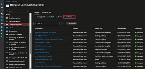 export device configuration profiles list in intune techuisitive