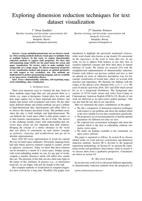 Pdf Exploring Dimension Reduction Techniques For Text Dataset Visualization