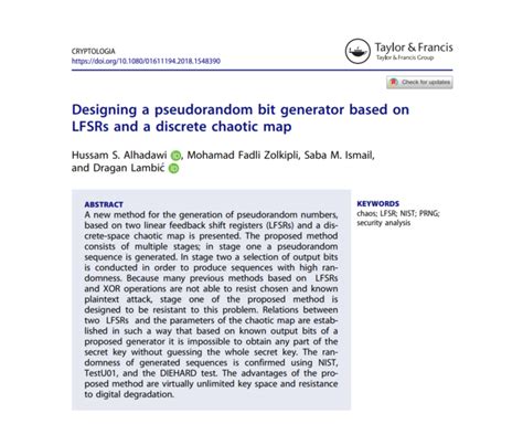 Pdf Designing A Pseudo Random Bit Generator Based On Lfsr And