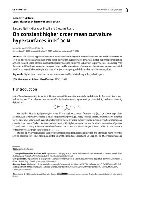 Pdf On Constant Higher Order Mean Curvature Hypersurfaces In H N × R