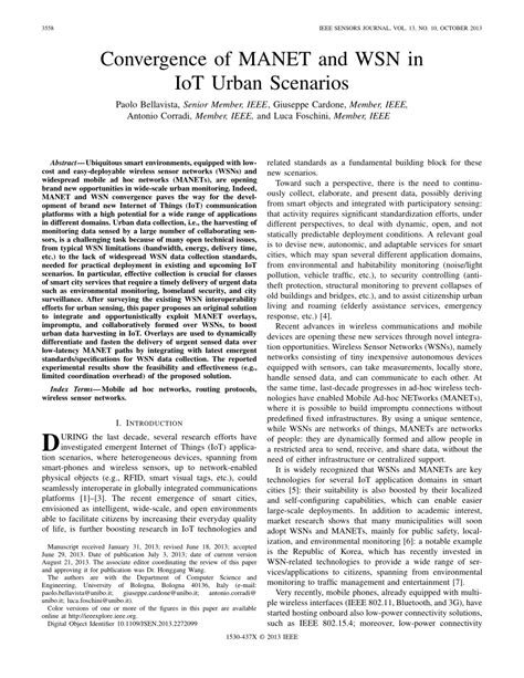 pdf convergence of manet and wsn in iot urban scenarios