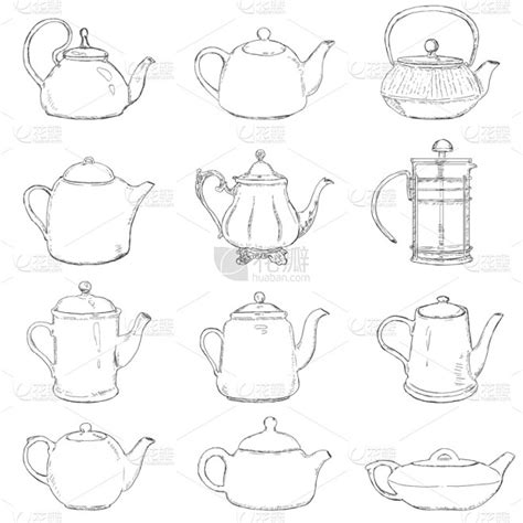 茶壶 矢量 个性 草图 轮廓 饮料 烧水壶 茶道 厨房器具 符号素材 花瓣网