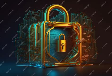 Premium Photo Abstract Cyber Security Concept With Data Golden Lock