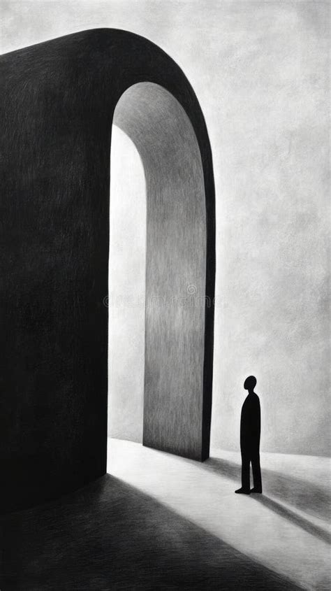 A Lone Figure Stands Before A Towering Archway Bathed In Dramatic
