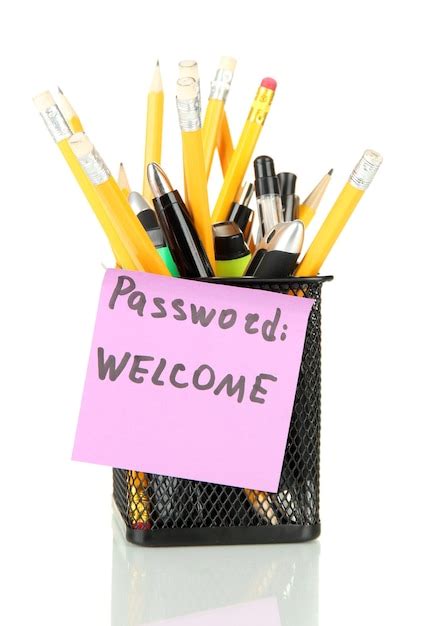 Premium Photo Passwords Reminder And Office Supplies Isolated On White