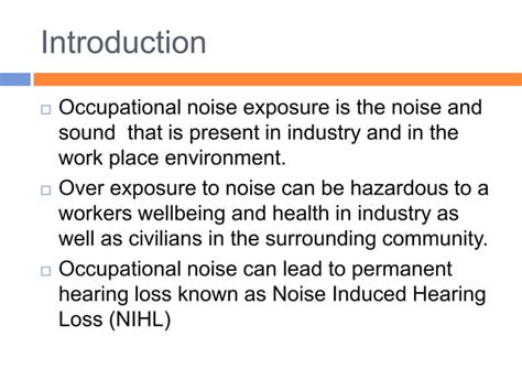 Occupational Noise Exposure Pptx Ear Nose And Throat Conditions Diseases And Conditions