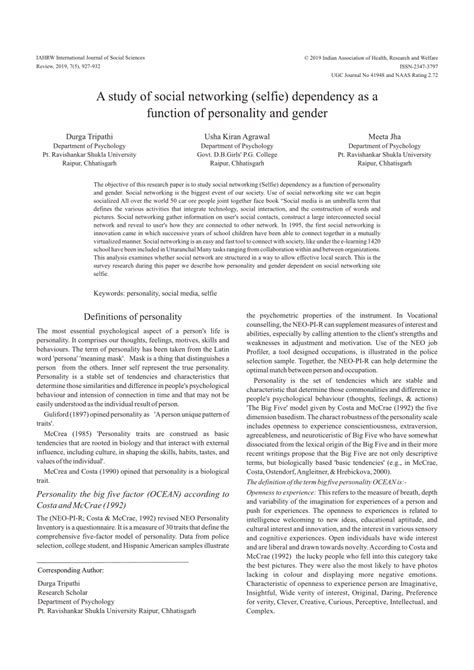 Pdf A Study Of Social Networking Selfie Dependency