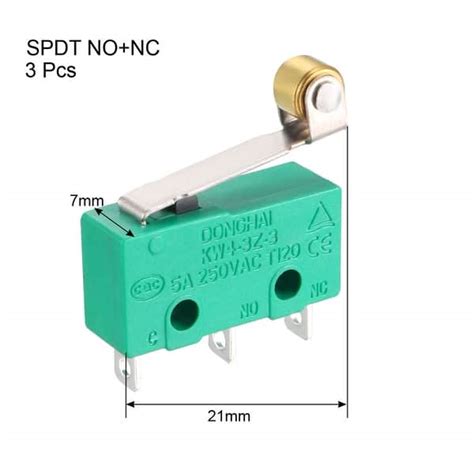 3pcs Kw4 3z 3 Micro Limit Switch Spdt No Nc 3 Terminals Hinge Roller Lever Green Roller 3pcs