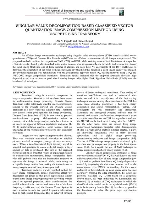 Pdf Singular Value Decomposition Based Classified Vector Quantization