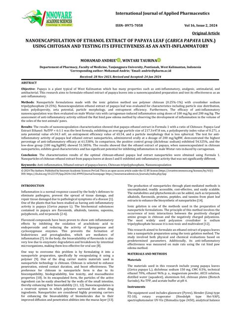 Pdf Nanoencapsulation Of Ethanol Extract Of Papaya Leaf Carica