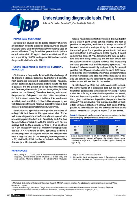 Pdf Understanding Diagnostic Tests Part 1
