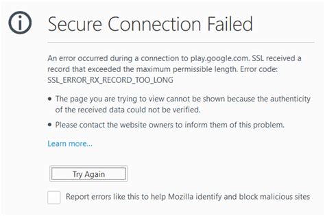 Sslerrorrxrecordtoolong Secure Connection Failed Software And Applications Spiceworks