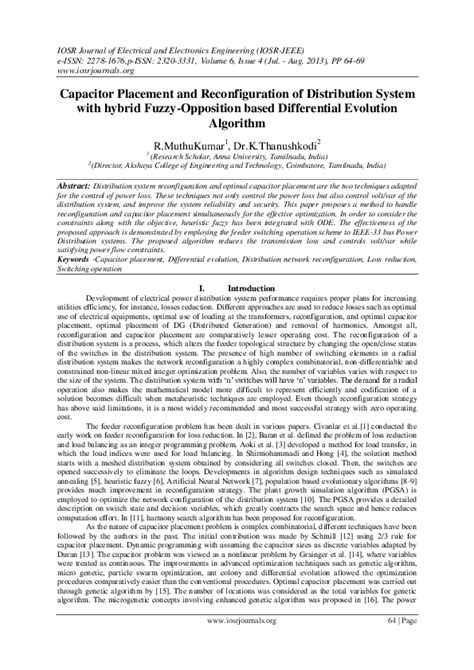 pdf capacitor placement and reconfiguration of distribution system