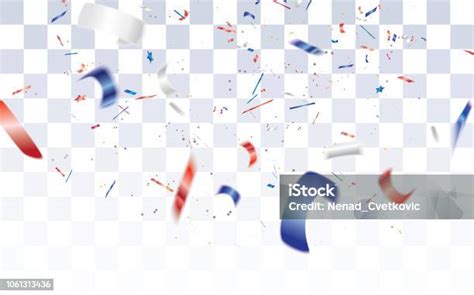 현실적인 Defocused 흰색 빨간색과 파란색 투명 바둑판 무늬 배경에 고립 색종이 개체 그룹에 대한 스톡 벡터 아트 및 기타 이미지 개체 그룹 공휴일 기념일