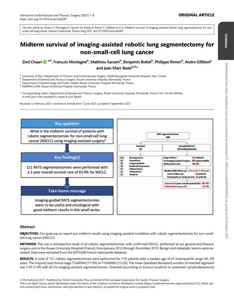 Pdf Midterm Survival Of Imaging Assisted Robotic Lung Segmentectomy For Non Small Cell Lung Cancer