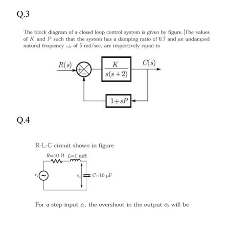 Solved Q The Block Diagram Of A Closed Loop Control System Chegg
