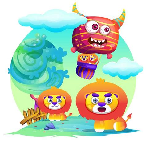 مجموعه کارتونی وکتور ساده شیر ناز 1660694