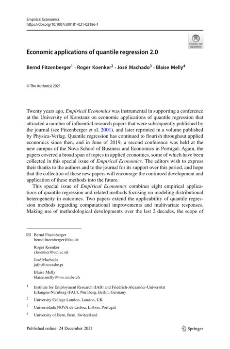 Pdf Economic Applications Of Quantile Regression 20