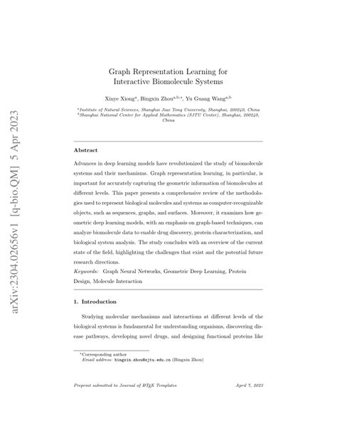 Pdf Graph Representation Learning For Interactive Biomolecule Systems