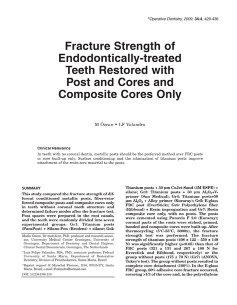 Pdf Fracture Strength Of Endodontically Treated Teeth Restored With