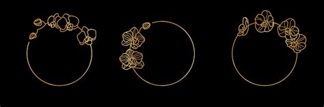 최소한의 선형 스타일의 골드 프레임 템플릿 오키드 꽃과 모노그램 개념의 집합입니다 벡터 플로럴 로고 개체 그룹에 대한 스톡 벡터 아트 및 기타 이미지 Istock