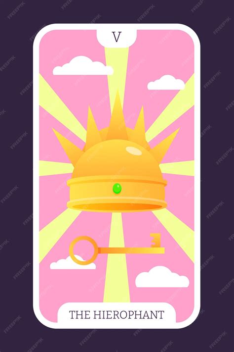 Hierophant 타로 만화 플랫 카드 템플릿 메이저 아르카나 타로 벡터 일러스트레이션 난해한 마법과 점성술 기호가 있는 영적