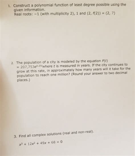 Solved Construct A Polynomial Function Of Least Degree Chegg