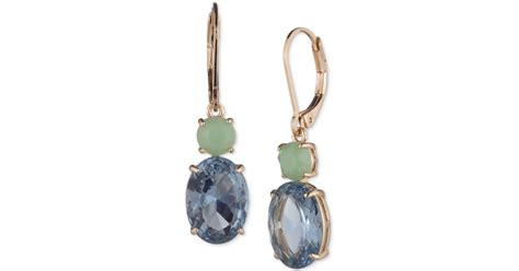 Ralph Lauren Gold Tone Oval Stone Double Drop Earrings In Blue Lyst
