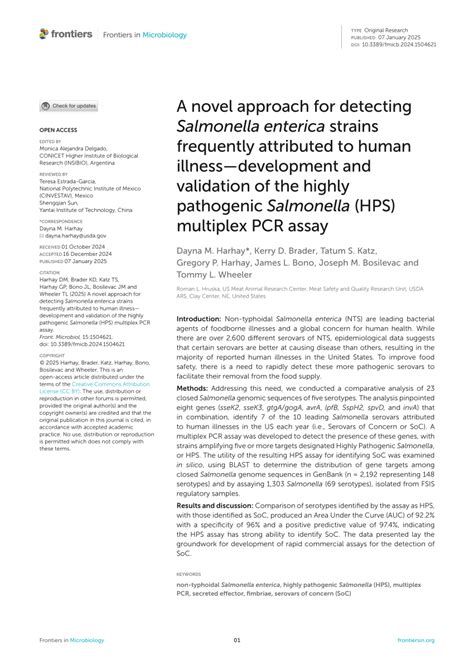 Pdf A Novel Approach For Detecting Salmonella Enterica Strains Frequently Attributed To Human