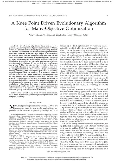 PDF A Knee Point Driven Evolutionary Algorithm For Many Objective Optimization